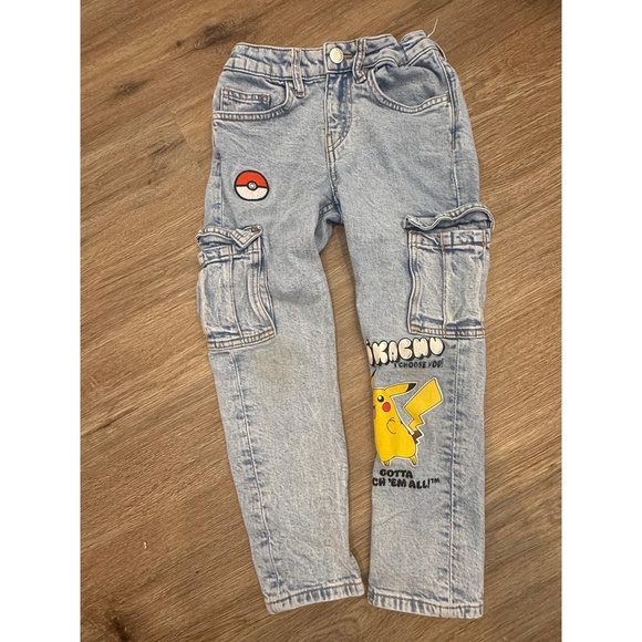 Bottoms | Pokmon Girls 6 Light Blue Denim Cargo Jeans Pikachu Gotta ...